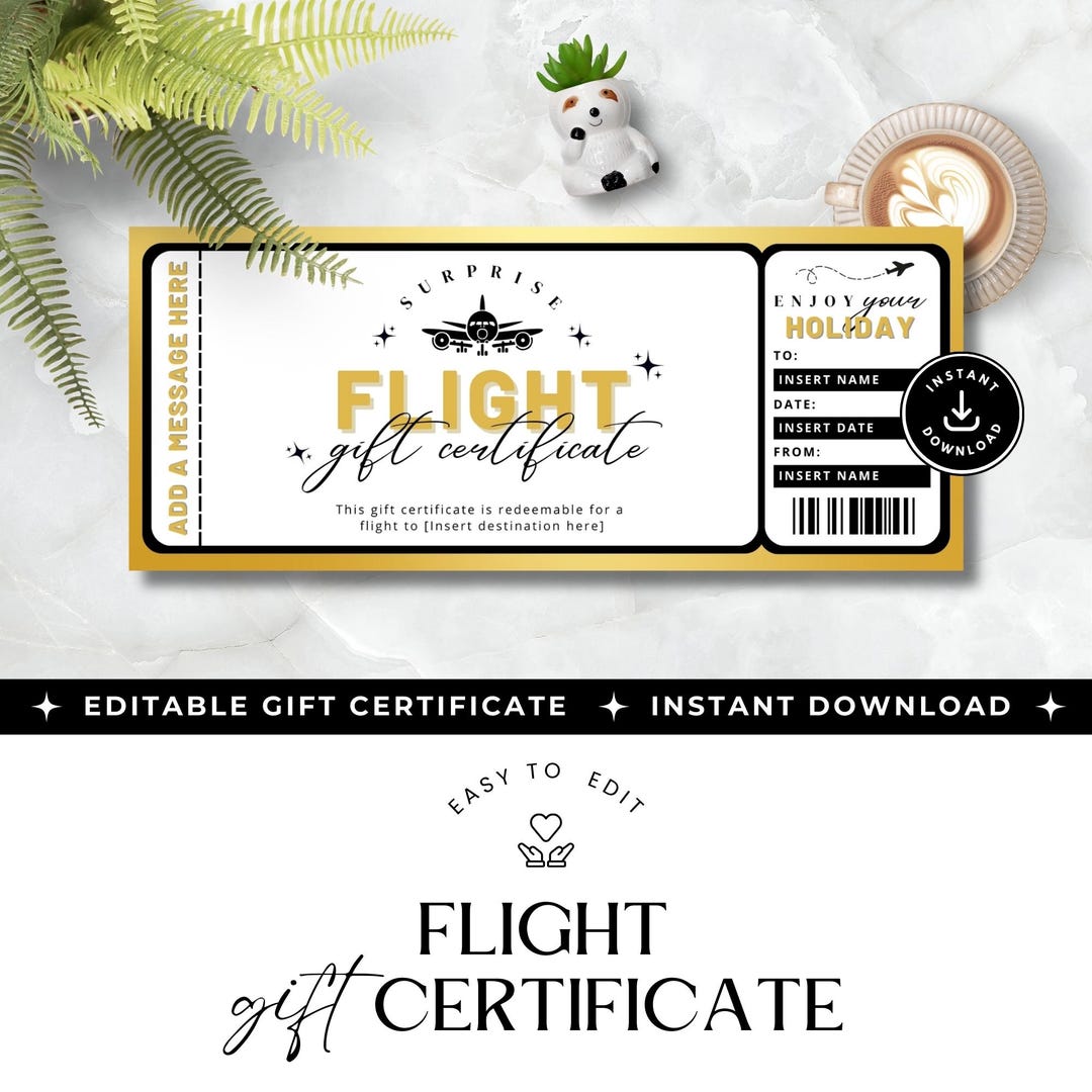 Flight Gift Certificate, Printable Anniversary Travel Voucher Gift ...