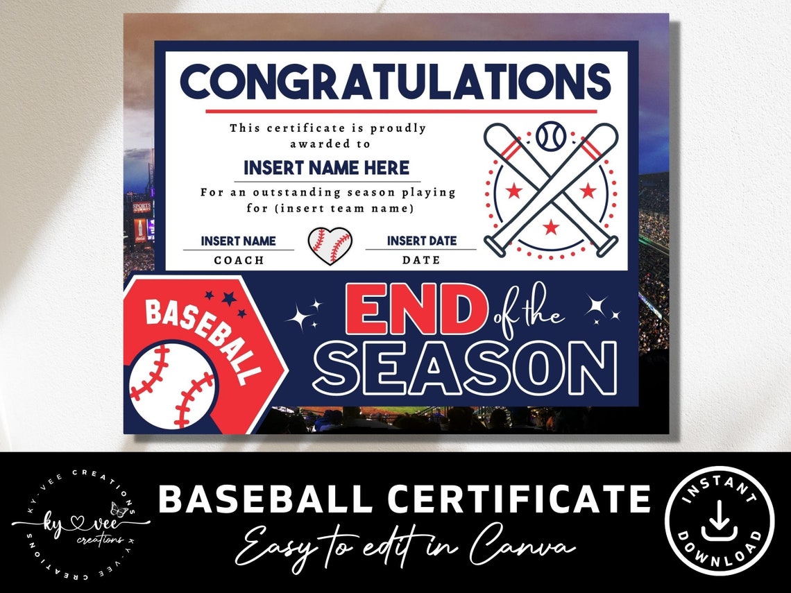 Editable Baseball Certificate Template INSTANT DOWNLOAD - Etsy