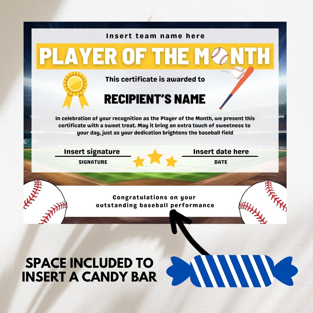 Baseball Award Certificate Template, Candy Bar Sports Award, INSTANT ...