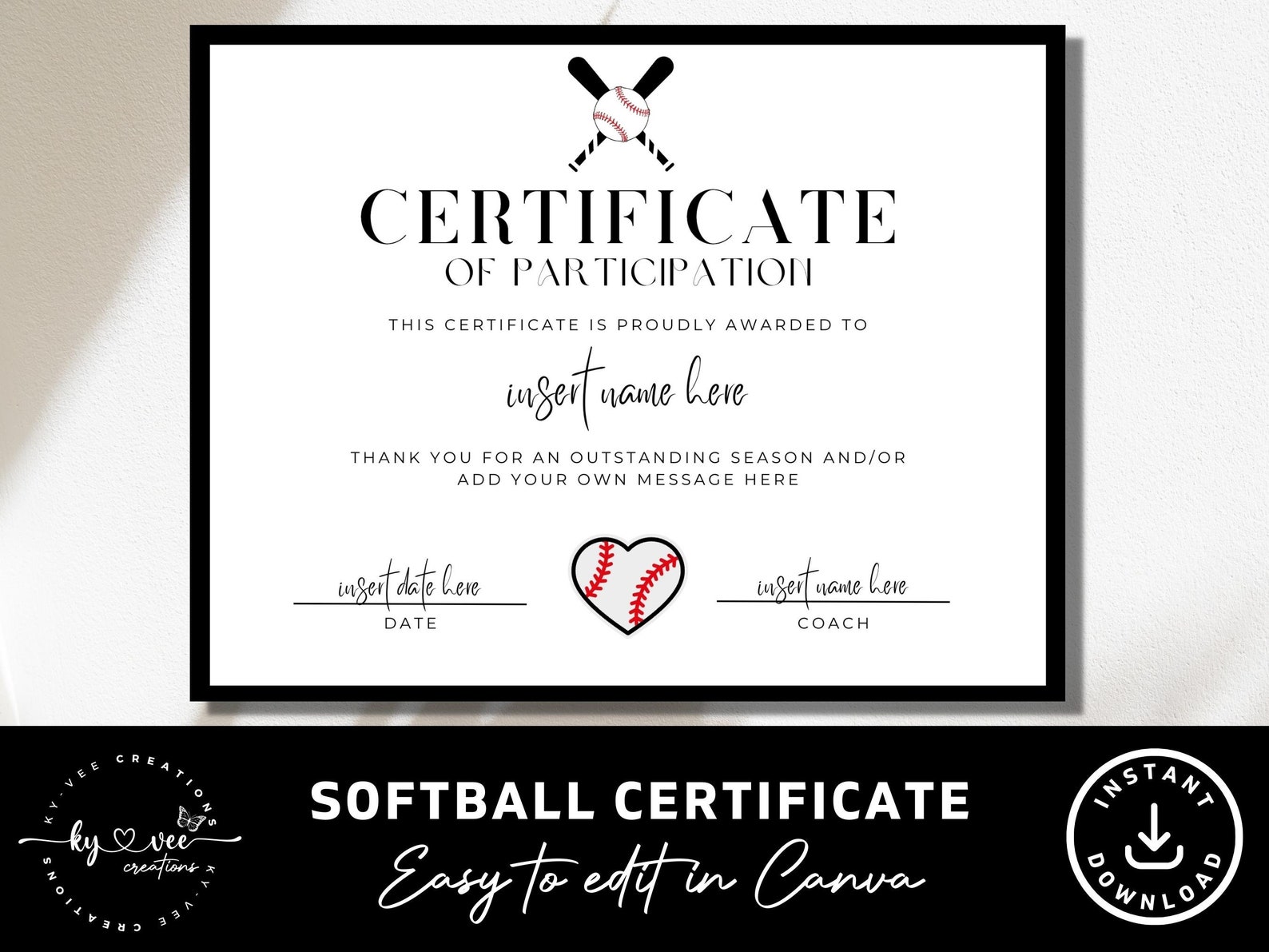 Printable Softball Certificates INSTANT DOWNLOAD Editable - Etsy