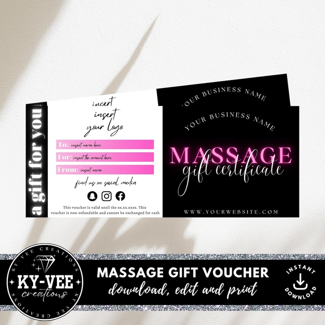 Massage Gift Certificate Template, INSTANT DOWNLOAD, Massage Gift ...