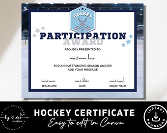 Editable Hockey Award Certificates - Etsy
