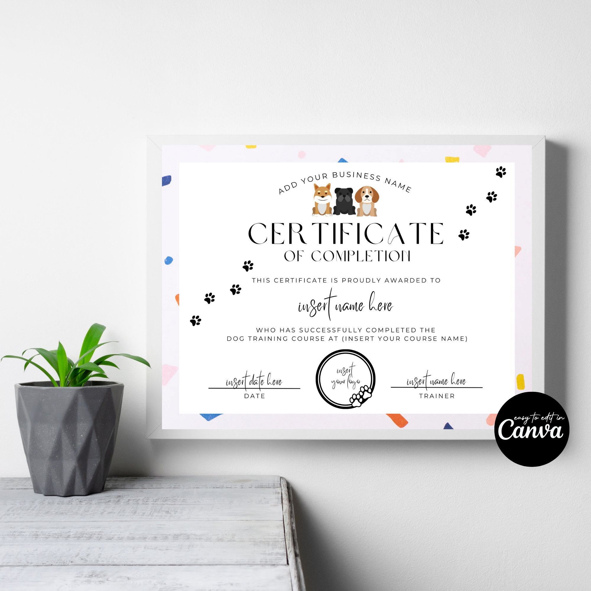 Printable Dog Training Certificate Template INSTANT DOWNLOAD - Etsy UK