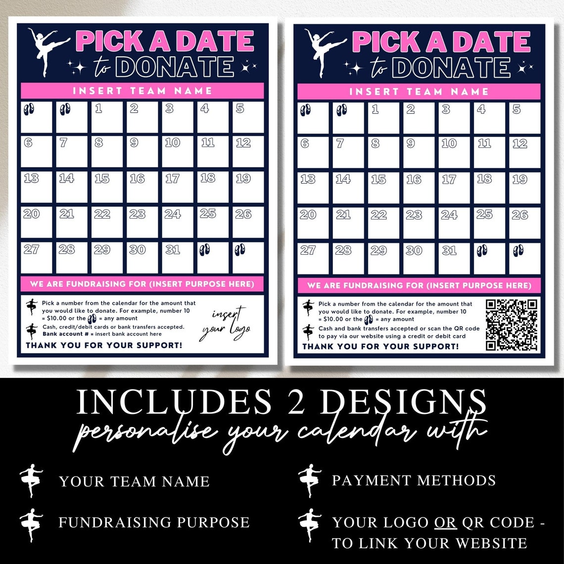 Pick a Date to Donate Dance Calendar Editable Sponsor Package - Etsy
