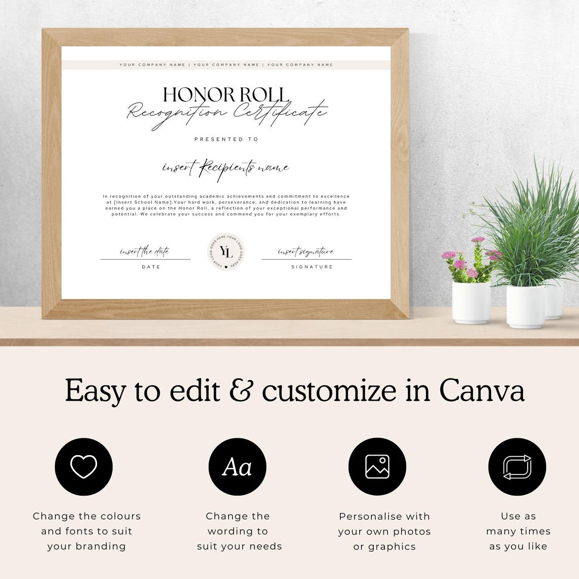 Printable Honor Roll Certificates, INSTANT DOWNLOAD, Certificate of ...
