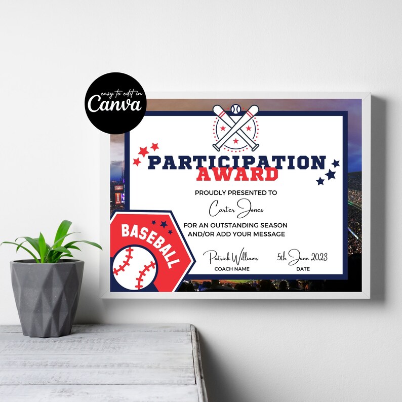 Editable Baseball Certificate Template INSTANT DOWNLOAD - Etsy