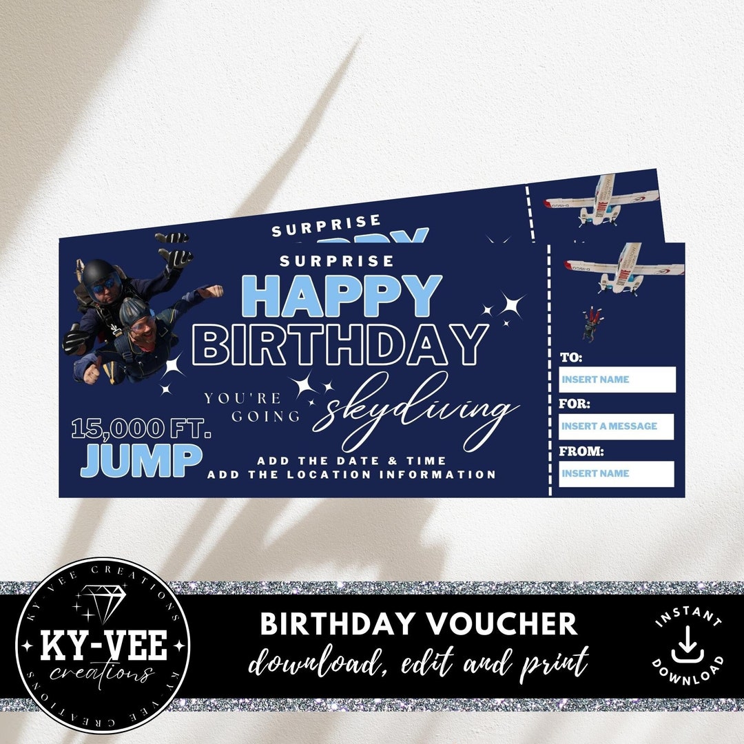Skydiving Gift Certificate, INSTANT DOWNLOAD, Editable Skydiving Ticket ...