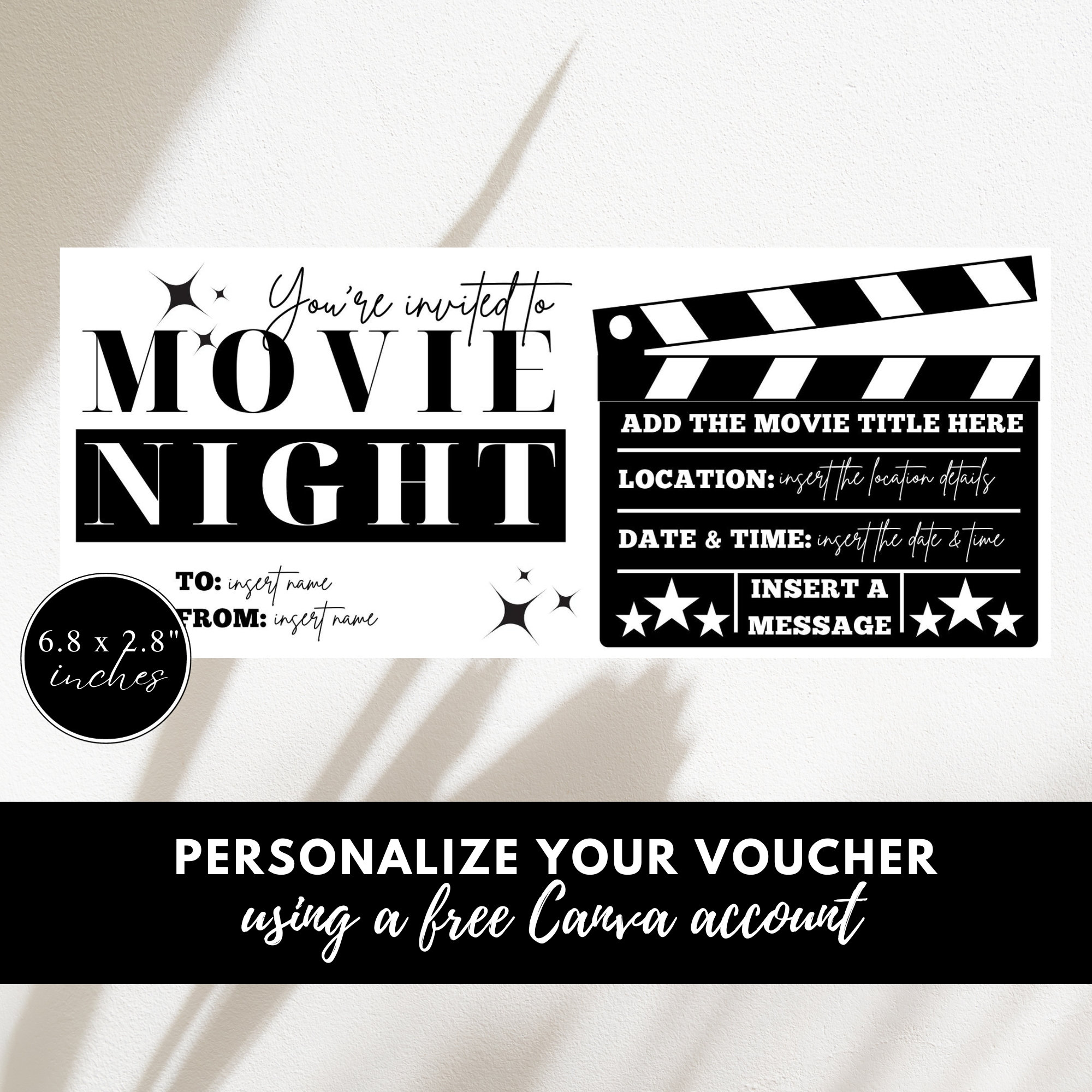 Movie Ticket Gift Ideas, INSTANT DOWNLOAD, Editable Movie Ticket ...