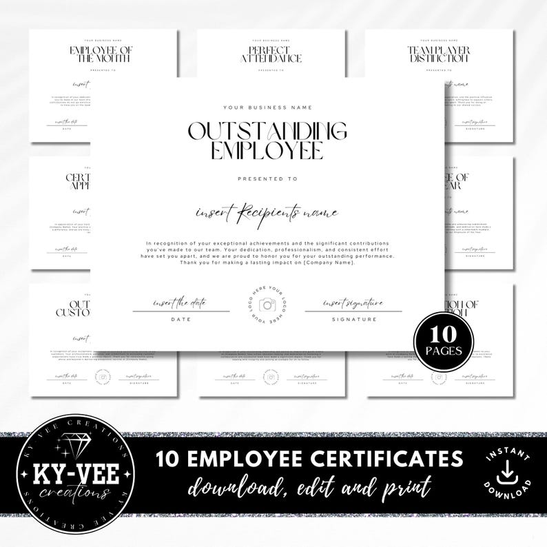 10 Employee Certificate Templates, INSTANT DOWNLOAD, Printable Awards ...