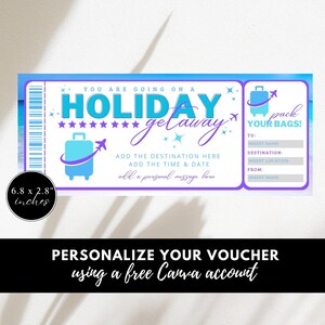 Printable Travel Gift Certificate Template, INSTANT DOWNLOAD, Holiday ...