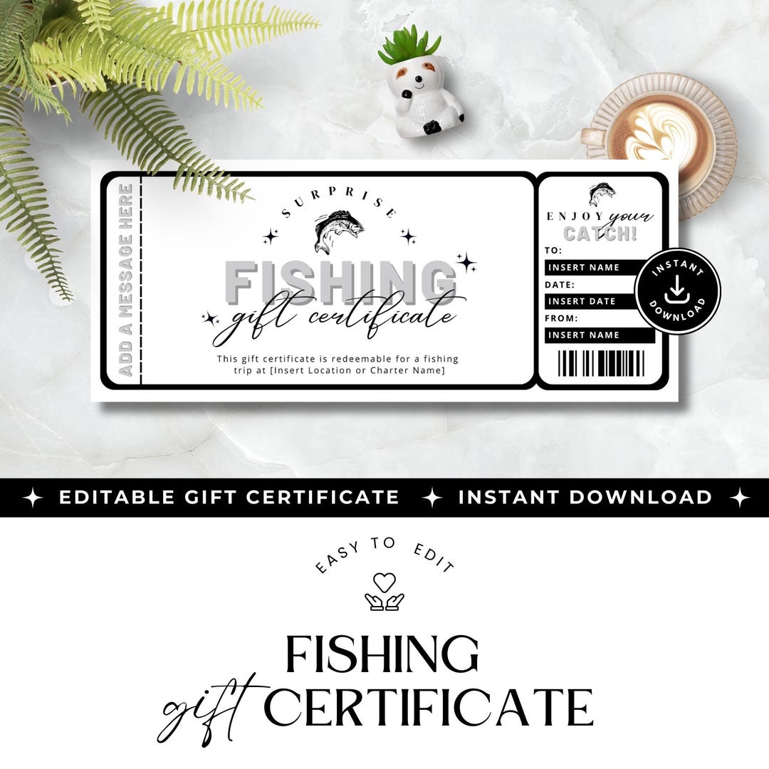 Printable Fishing Gift Certificate Template, INSTANT DOWNLOAD, Editable ...