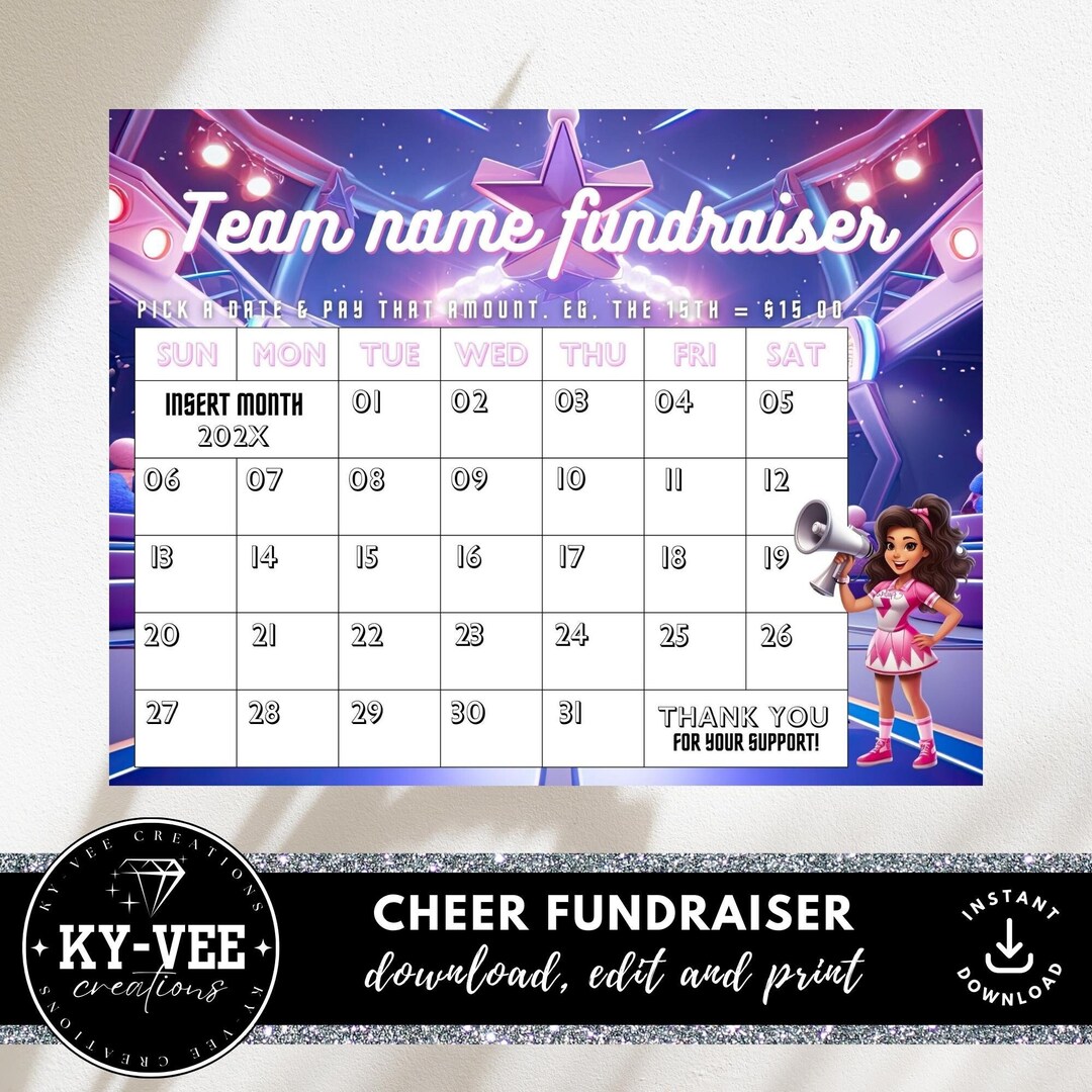 Pay the Day Cheerleading Calendar, Sponsor My Cheer Season Template ...