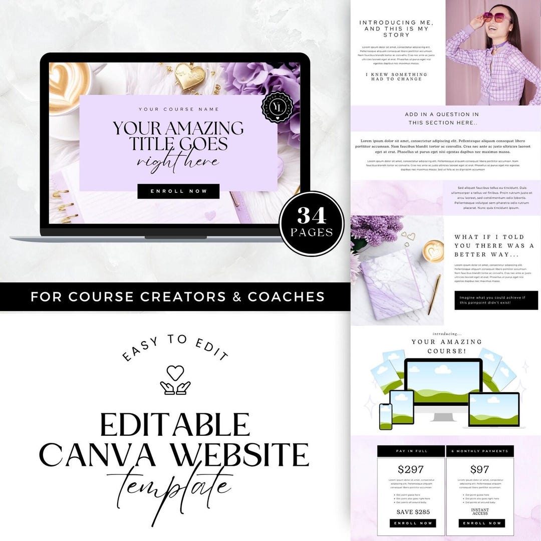 Editable Canva Website Template for Course Creators & Coaches, Easy to ...