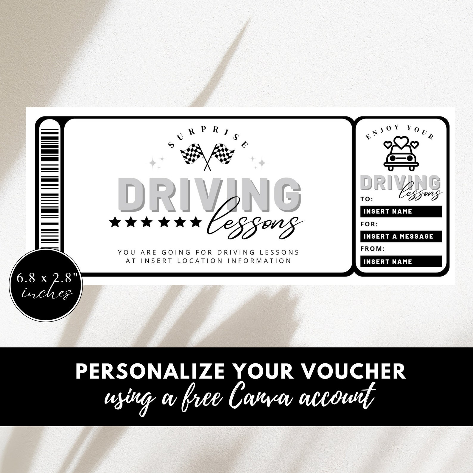 Driving Lesson Voucher Canva Template, INSTANT DOWNLOAD, Printable ...