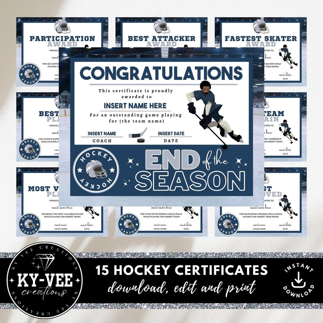 15 Hockey Certificate Templates, INSTANT DOWNLOAD, Editable Awards ...