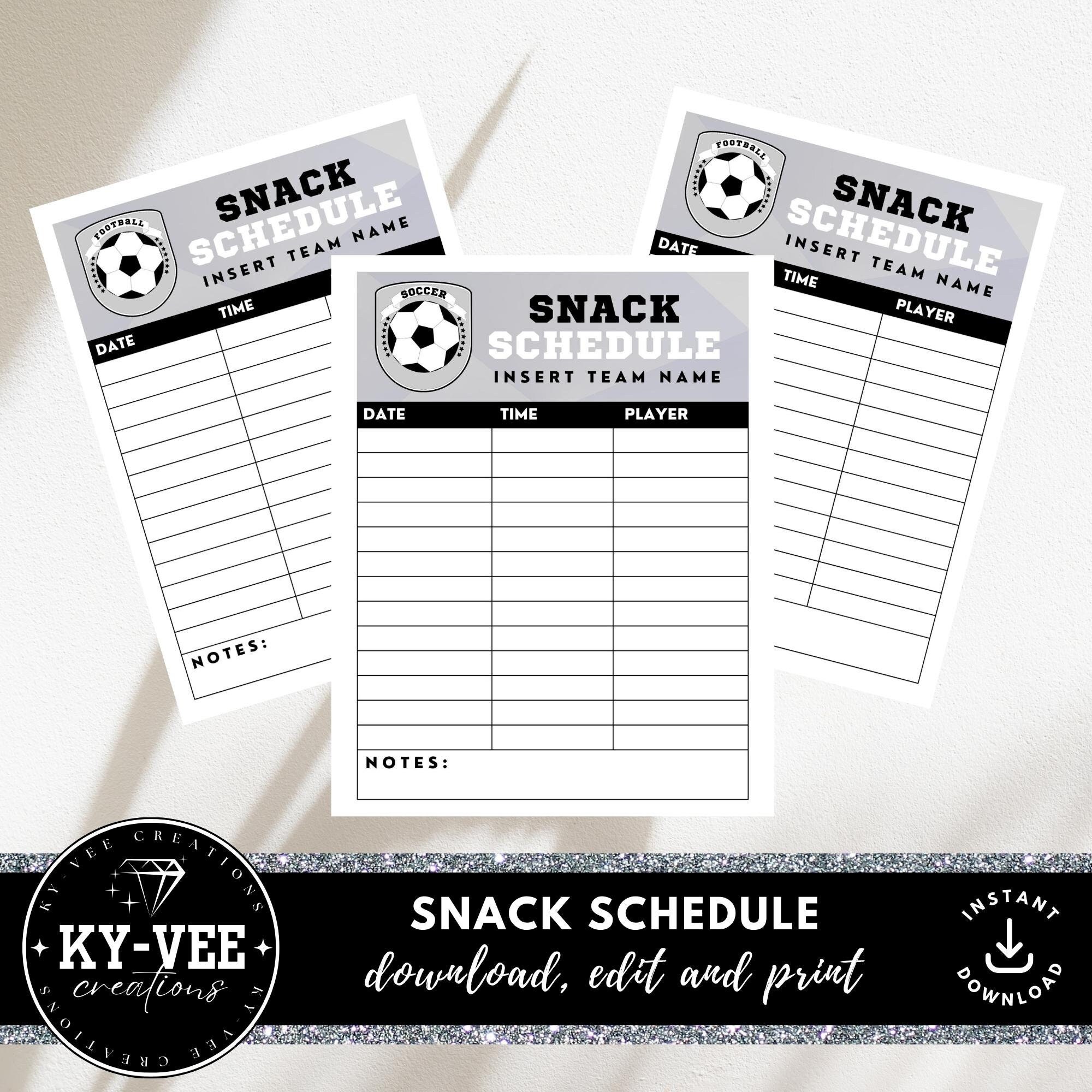 Team Snack Schedule Template, INSTANT DOWNLOAD, Printable Football and ...