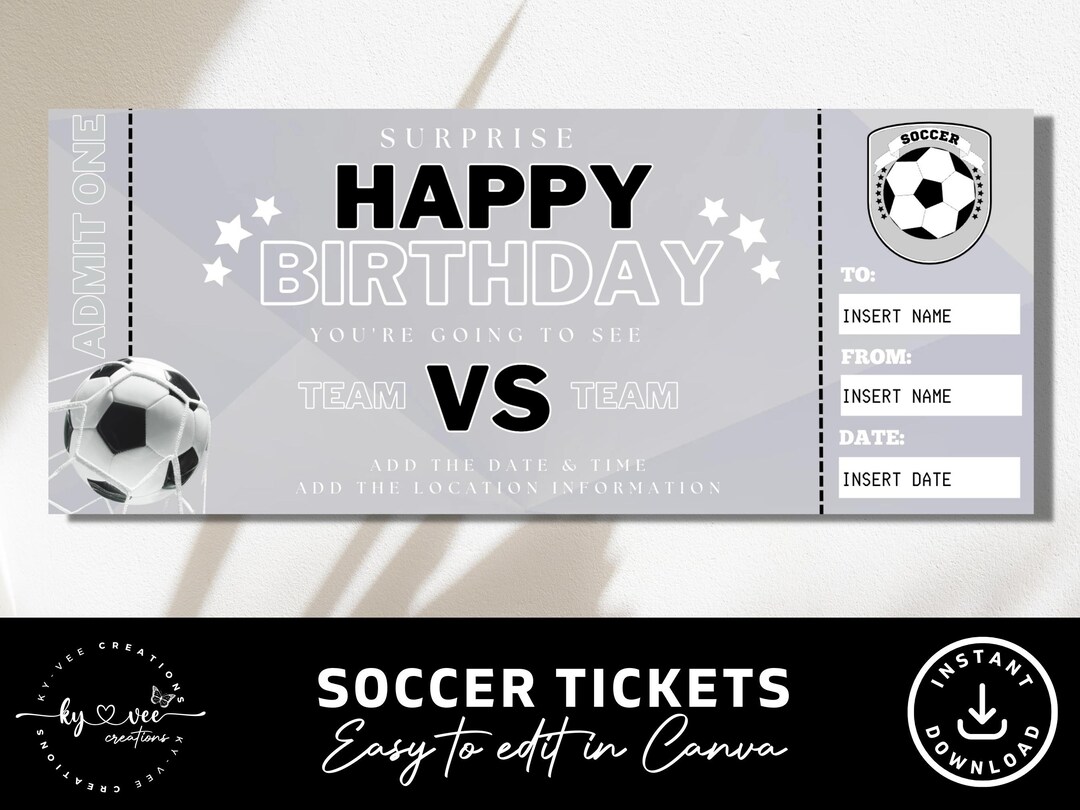 Printable Soccer Tickets INSTANT DOWNLOAD Soccer Ticket - Etsy