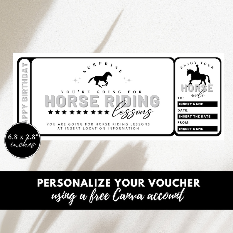 Horse Riding Lesson Gift Certificate, INSTANT DOWNLOAD, Horseback ...