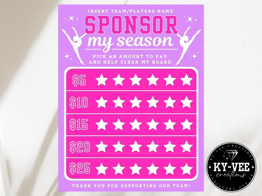 Clear the Board Fundraiser for Gymnastics Team, Sponsor My Season, Black Out My Board, Printable ...