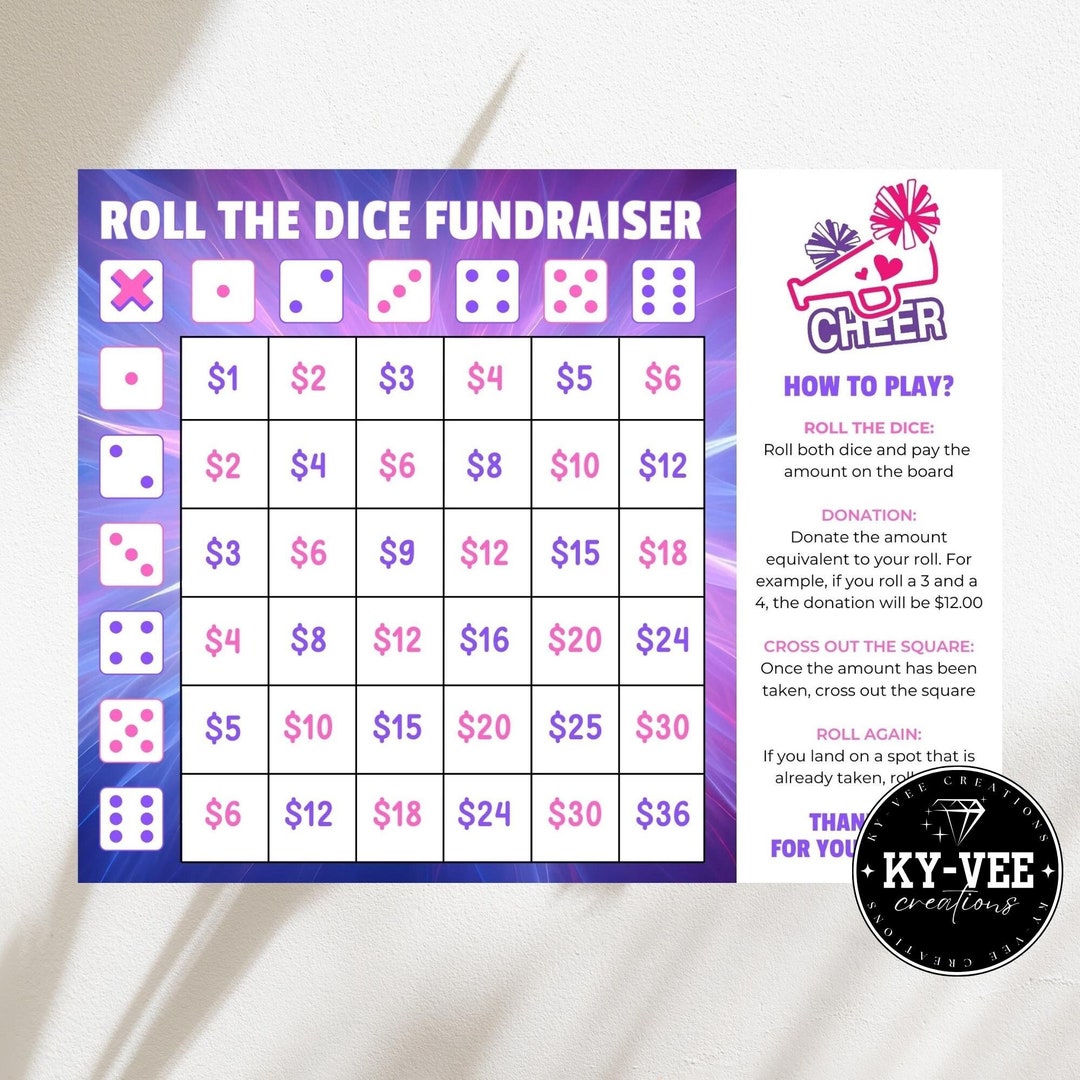 Roll the Dice Cheerleader Fundraiser, INSTANT DOWNLOAD, Printable Clear ...