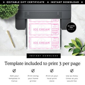 Ice Cream Gift Certificate, Printable Ice Cream Coupons, Editable ...