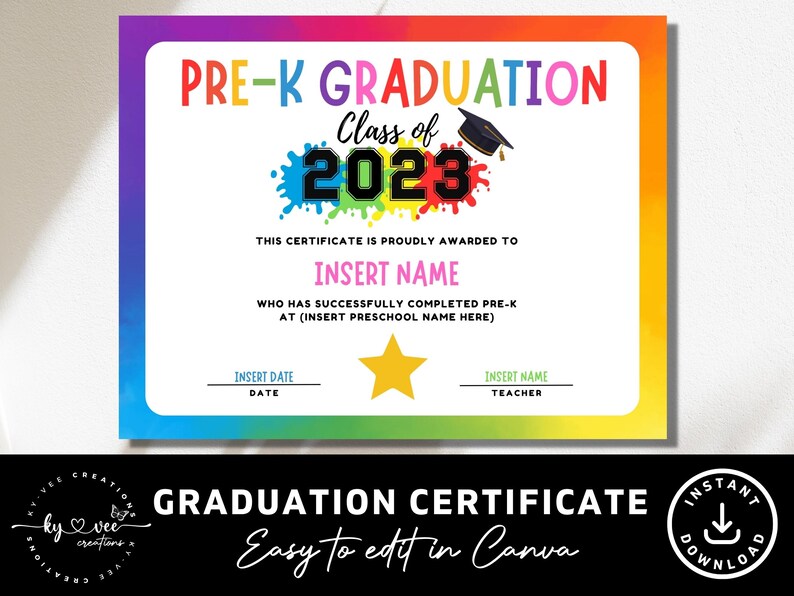 Pre K Graduation Certificate INSTANT DOWNLOAD Printable - Etsy