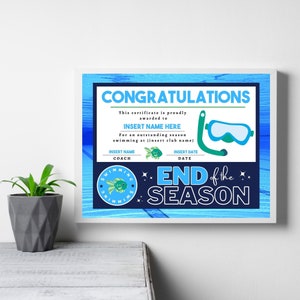 Swimming Certificate Template, INSTANT DOWNLOAD, Printable End of the ...