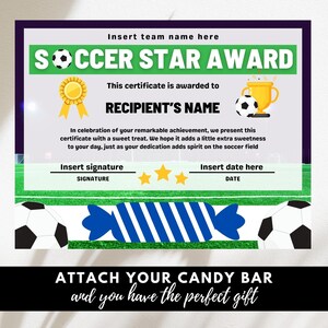 Soccer Candy Bar Sports Award, Printable Certificate, INSTANT DOWNLOAD ...