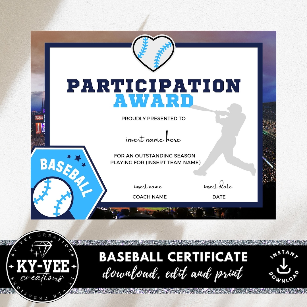 Editable Baseball Certificate Template, INSTANT DOWNLOAD, Printable ...