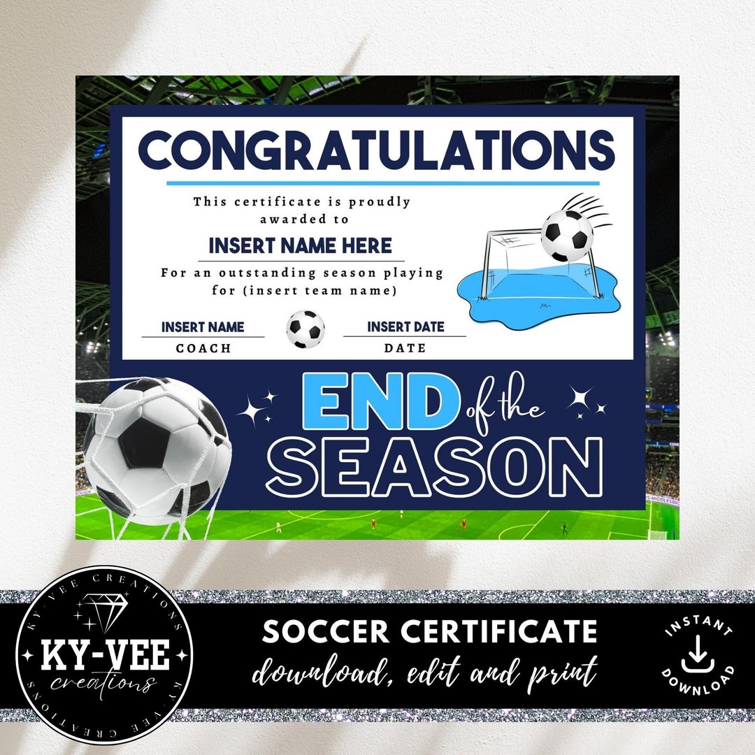 Printable Soccer Award Certificate, INSTANT DOWNLOAD, Editable Soccer ...