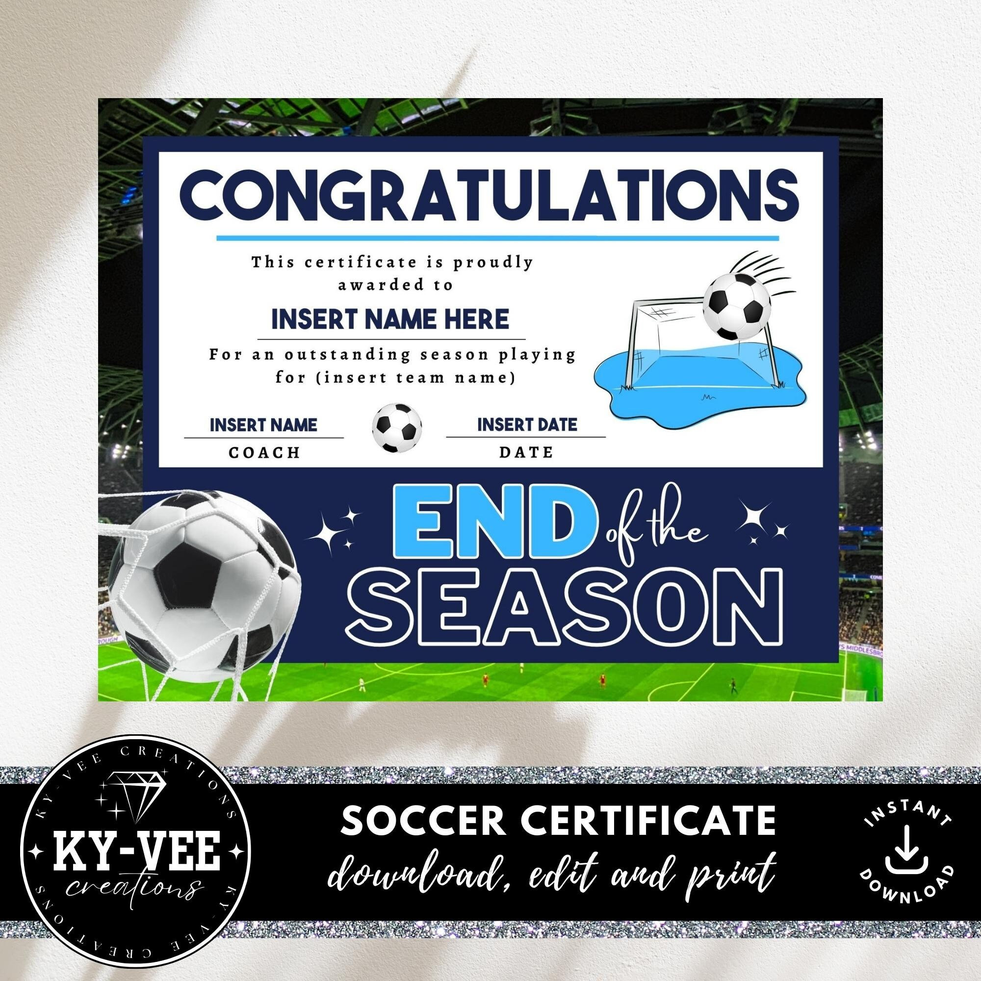 Printable Soccer Award Certificate, INSTANT DOWNLOAD, Editable Soccer ...