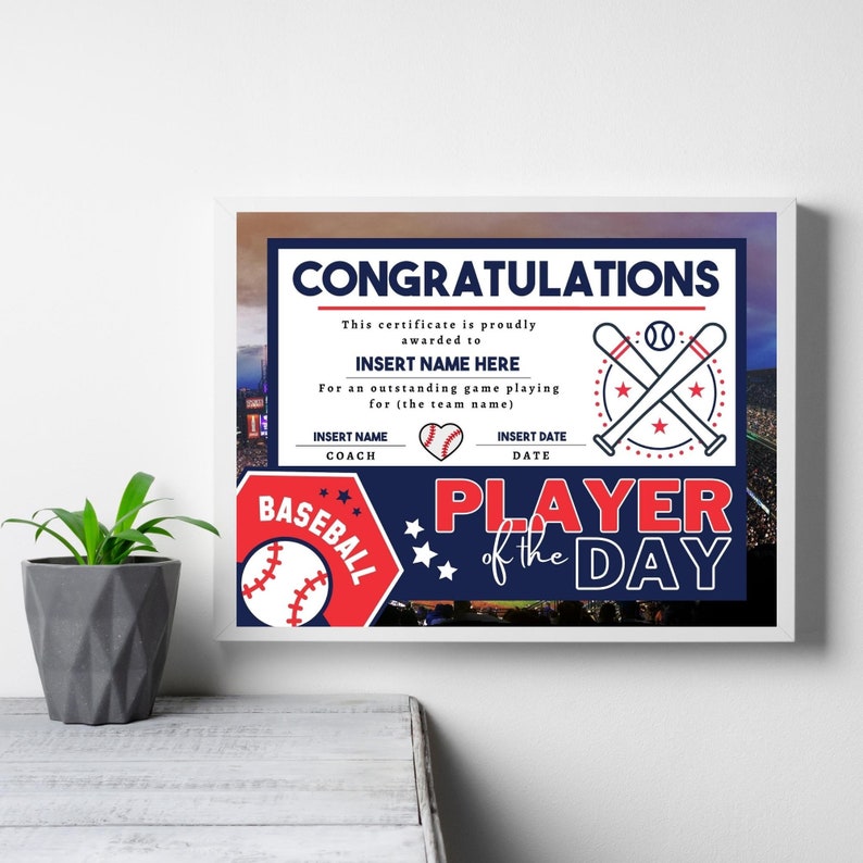 Editable Baseball Certificate Template, Player of the Day Award for ...
