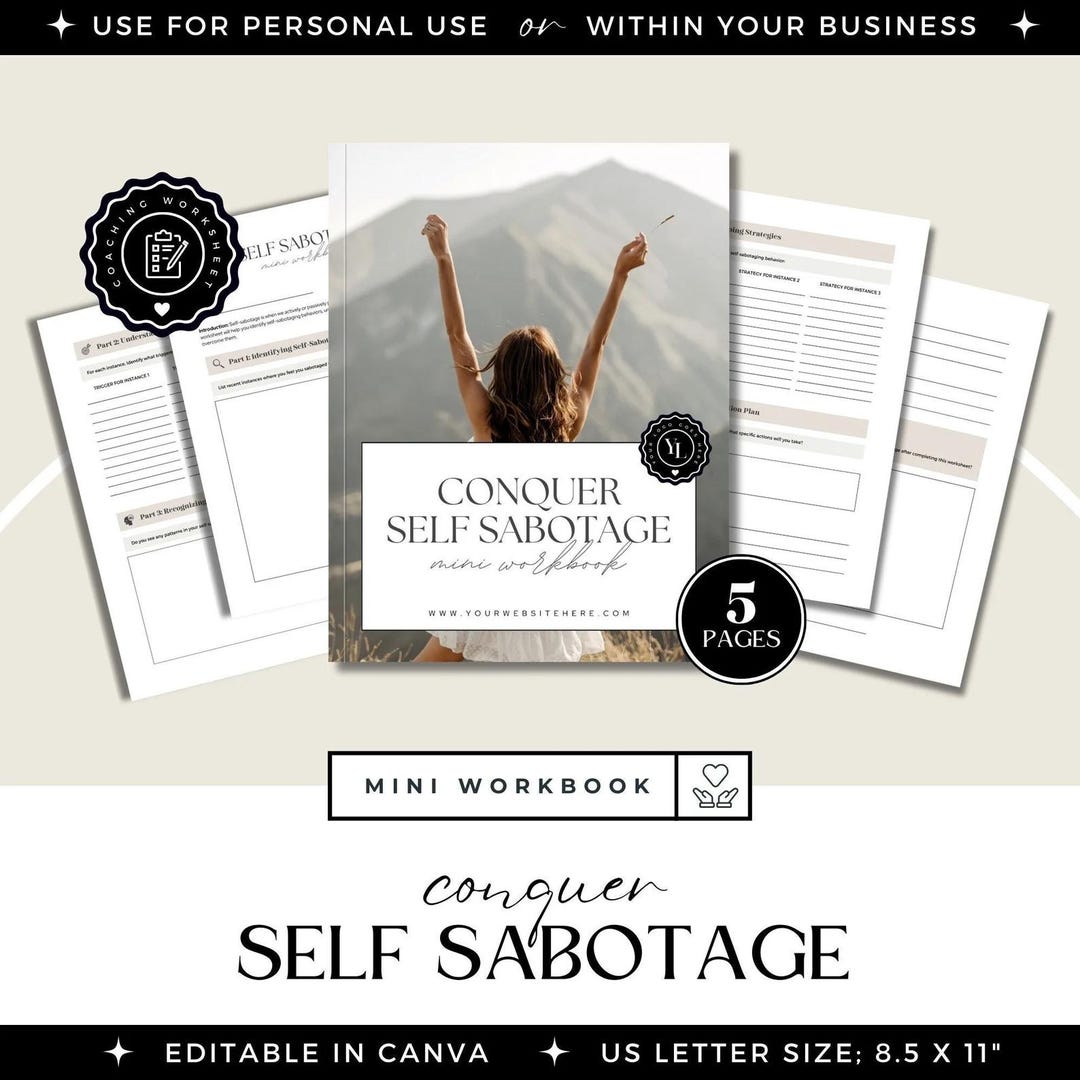 Self Sabotage Worksheets, Mini Workbook, INSTANT DOWNLOAD, Editable ...