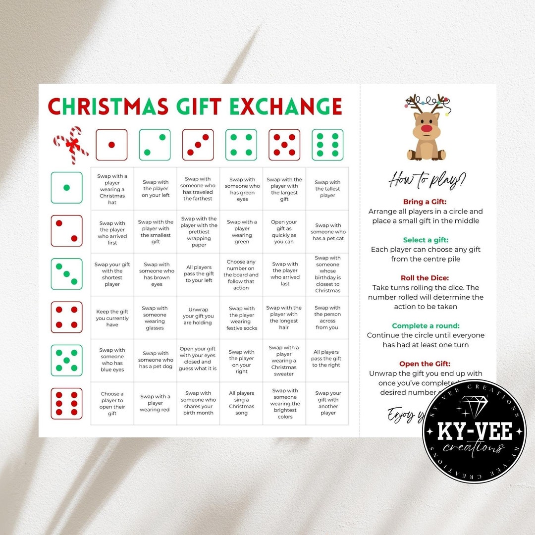 Dice Gift Exchange Template, Roll the Dice Exchange Game for Christmas ...