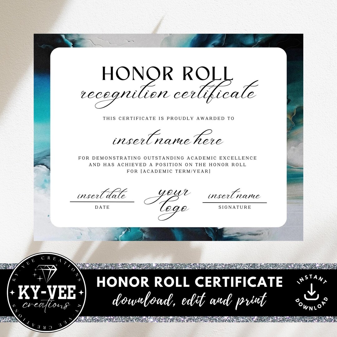 Printable Honor Roll Certificate, INSTANT DOWNLOAD, Canva Certificate ...