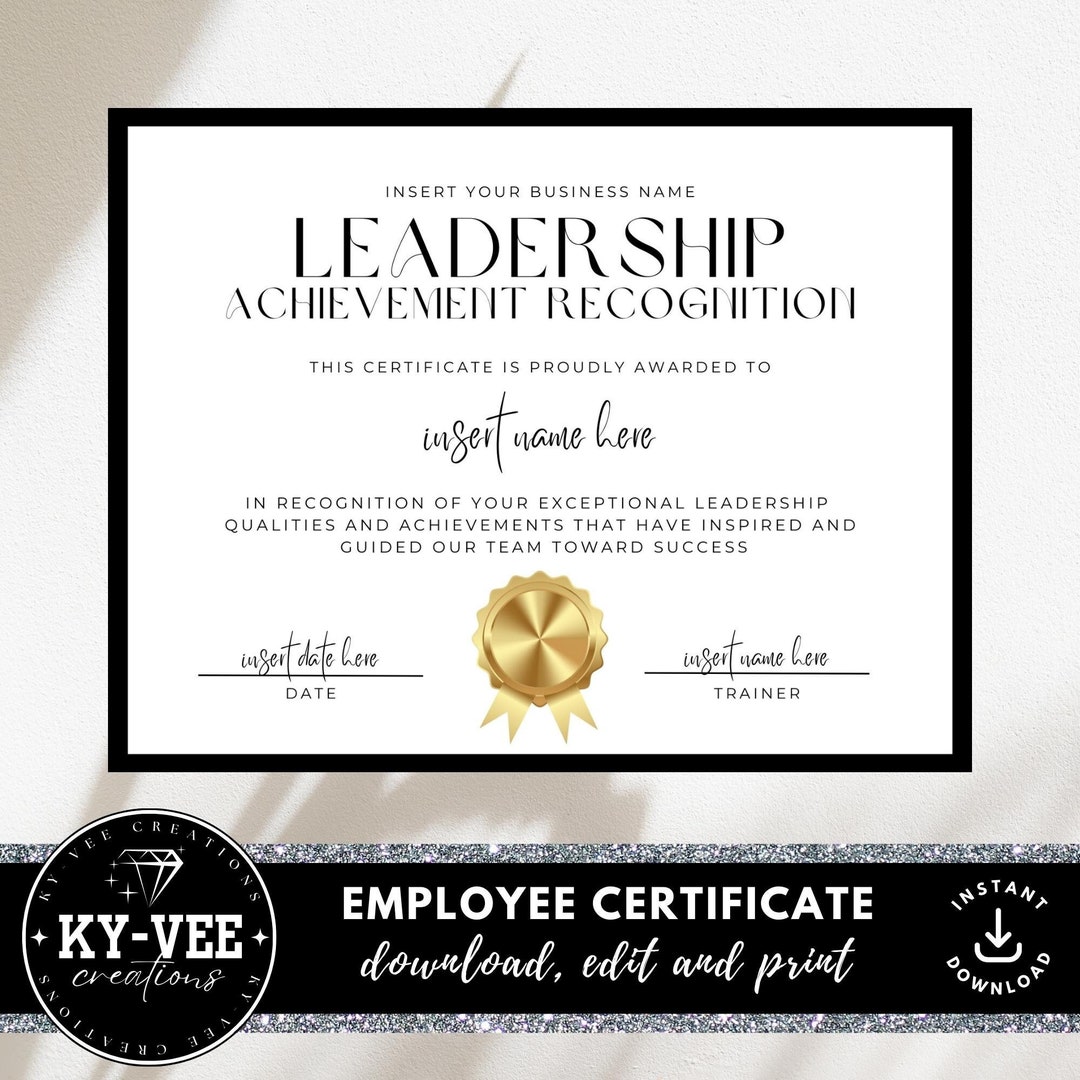Leadership Achievement Recognition Certificate, INSTANT DOWNLOAD, DIY ...