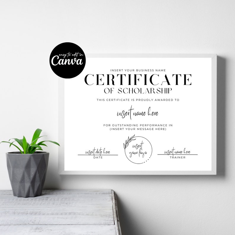 Scholarship Award Certificate Template INSTANT DOWNLOAD - Etsy