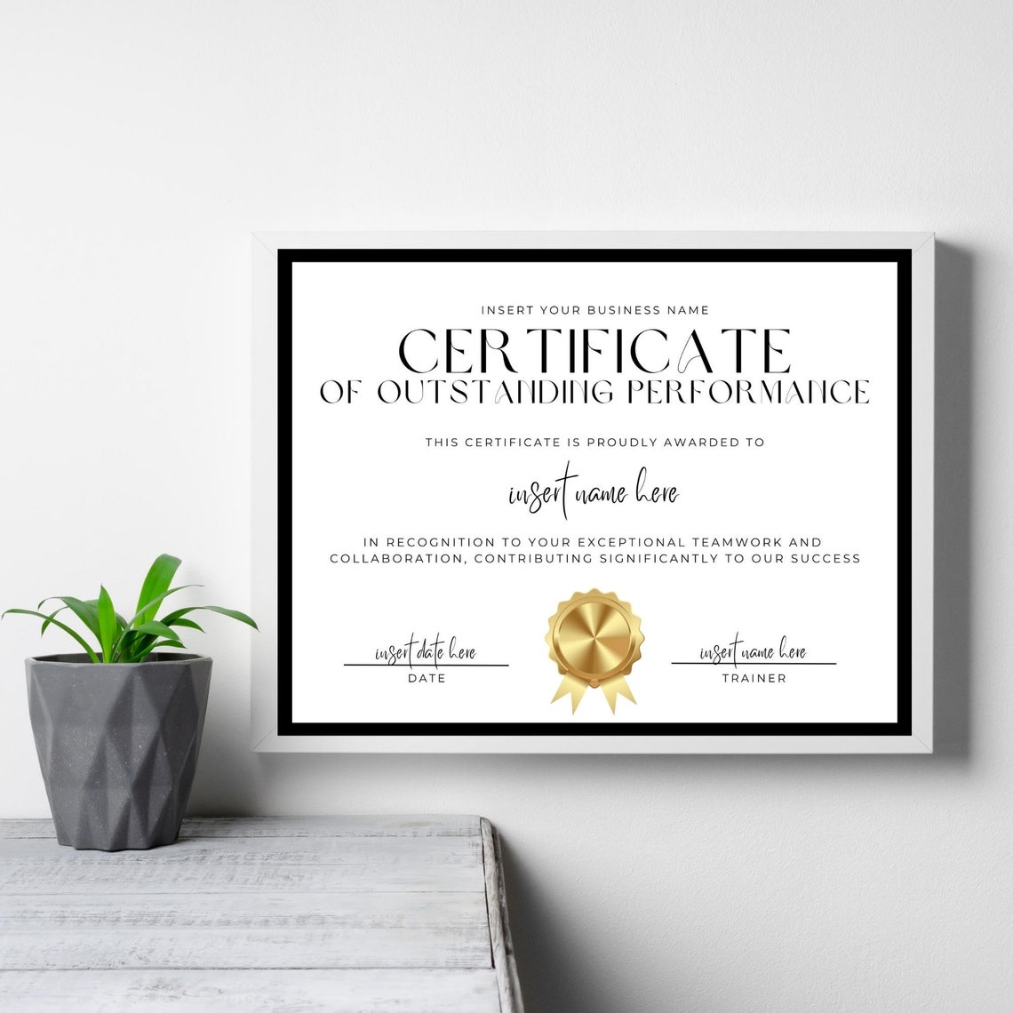 Template for Certificate of Outstanding Performance, Editable Employee ...