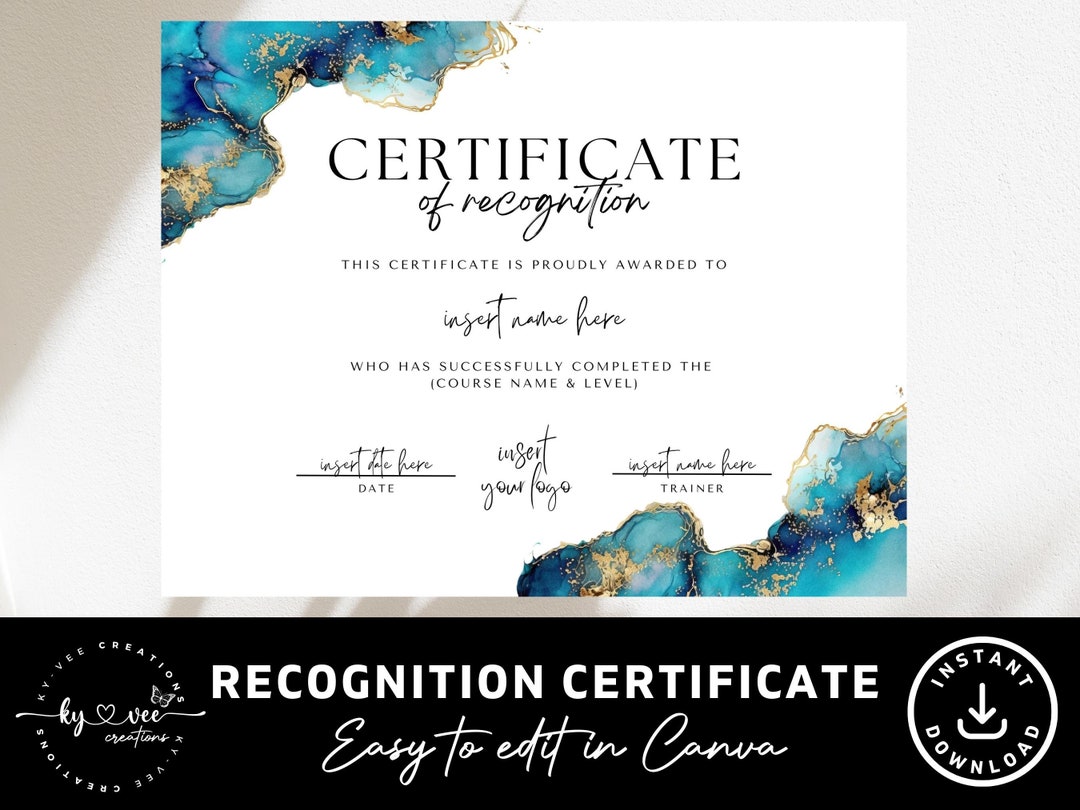 Template for Certificate of Recognition With Blue and Gold - Etsy