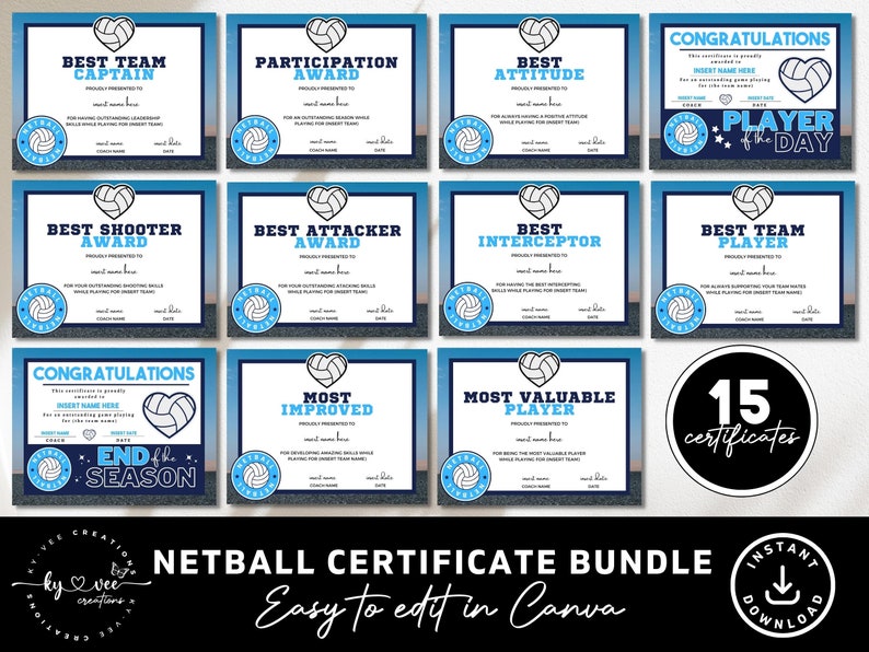 15 Netball Certificate Templates INSTANT DOWNLOAD Editable - Etsy New ...