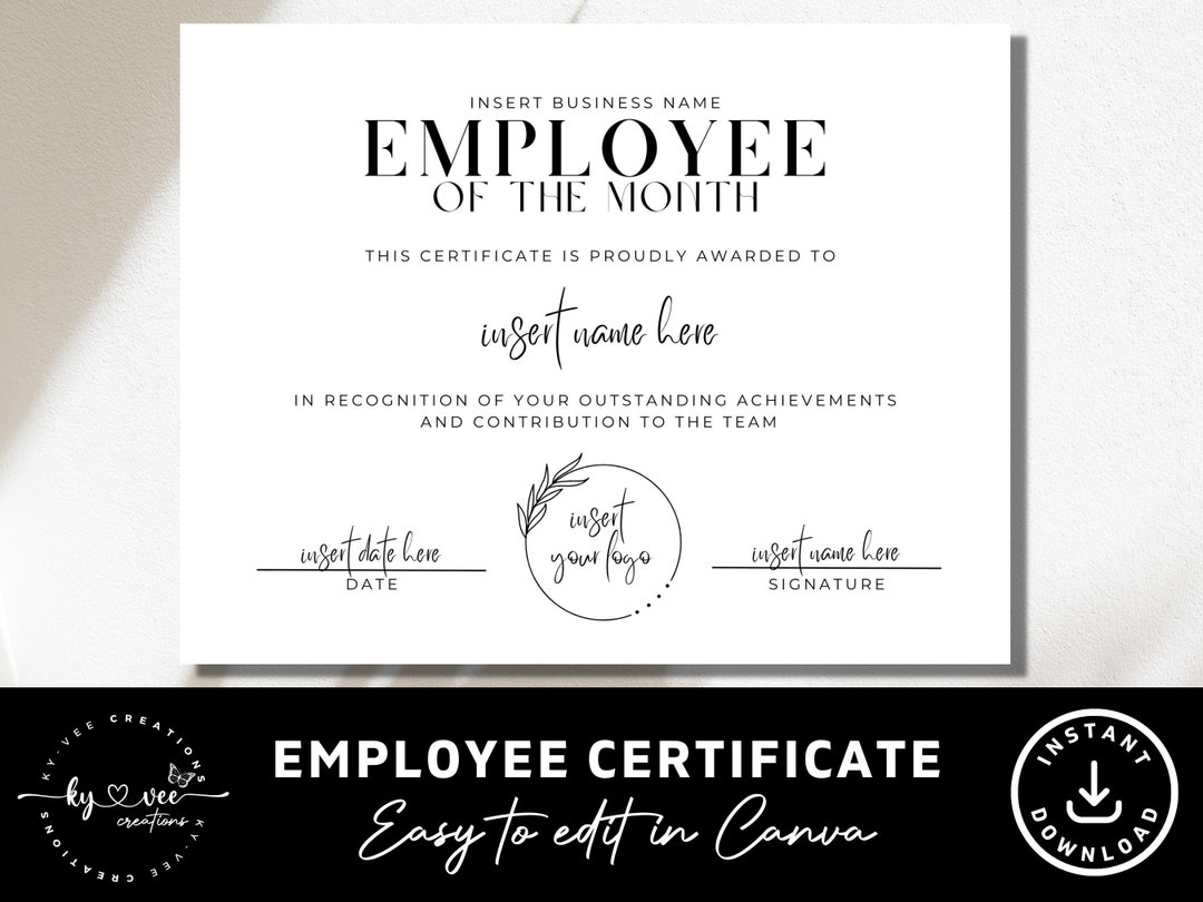 Employee Recognition Certificate Template INSTANT DOWNLOAD - Etsy