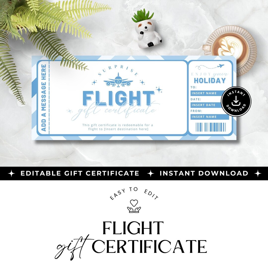 Flight Gift Certificate, Printable Anniversary Travel Voucher Gift ...