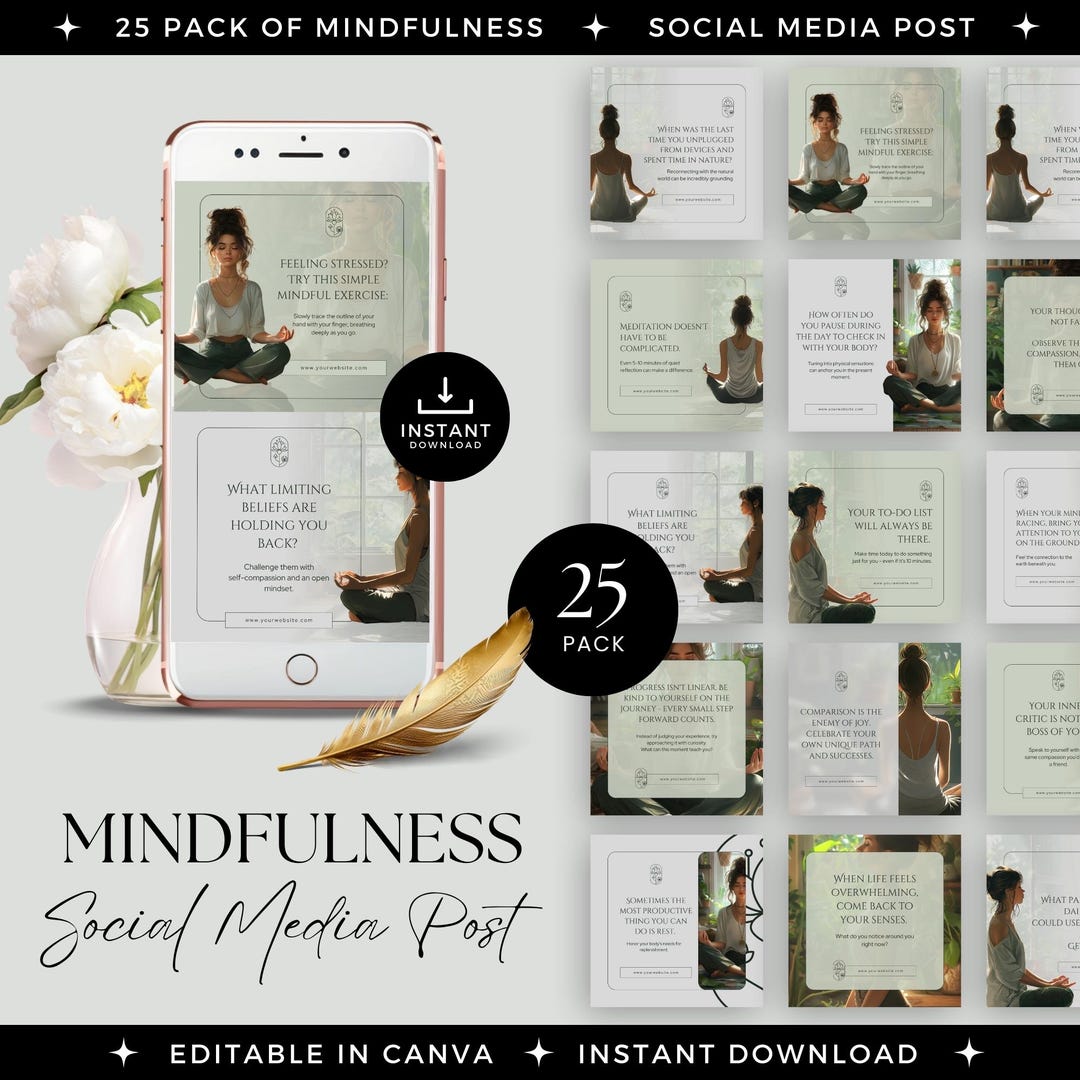 Mindfulness Social Media Post, Wellness Coach Instagram Feed, Editable ...