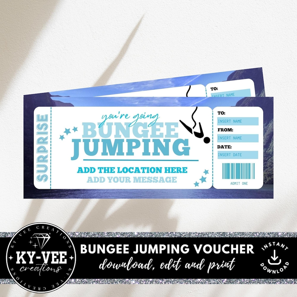 Bungee Jumping Gift Certificate, INSTANT DOWNLOAD, Editable Bungee Jump ...