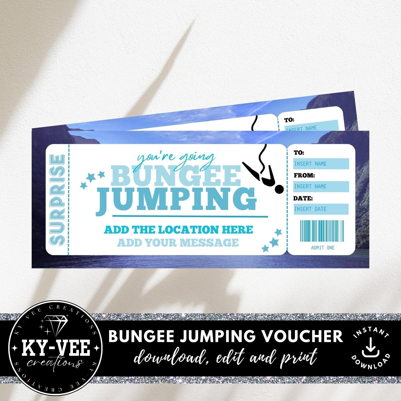 Bungee Jumping Gift Certificate, INSTANT DOWNLOAD, Editable Bungee Jump Ticket Template, Bungee ...
