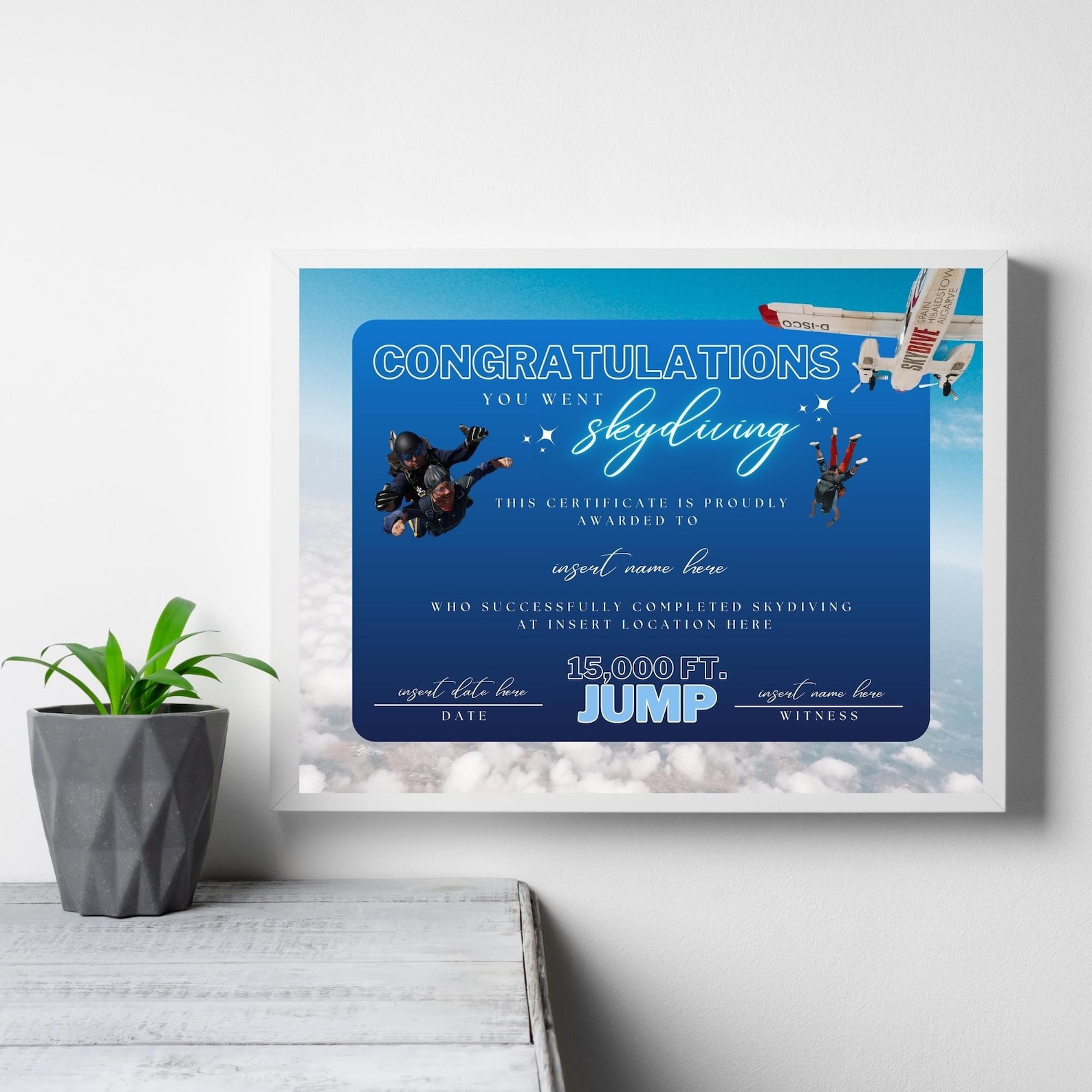 Skydiving Certificate, INSTANT DOWNLOAD, Printable Sky Dive Canva ...