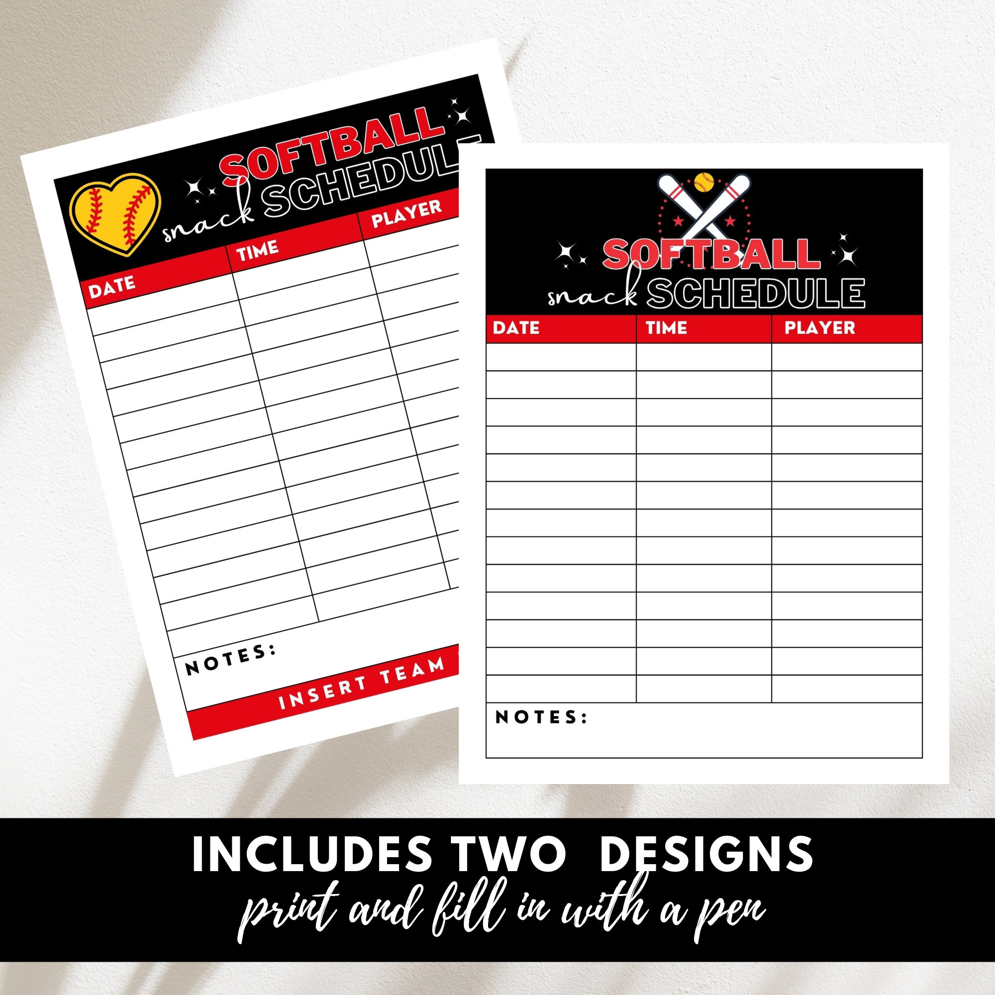 Softball Schedule Template, INSTANT DOWNLOAD, Printable Snack Schedule ...