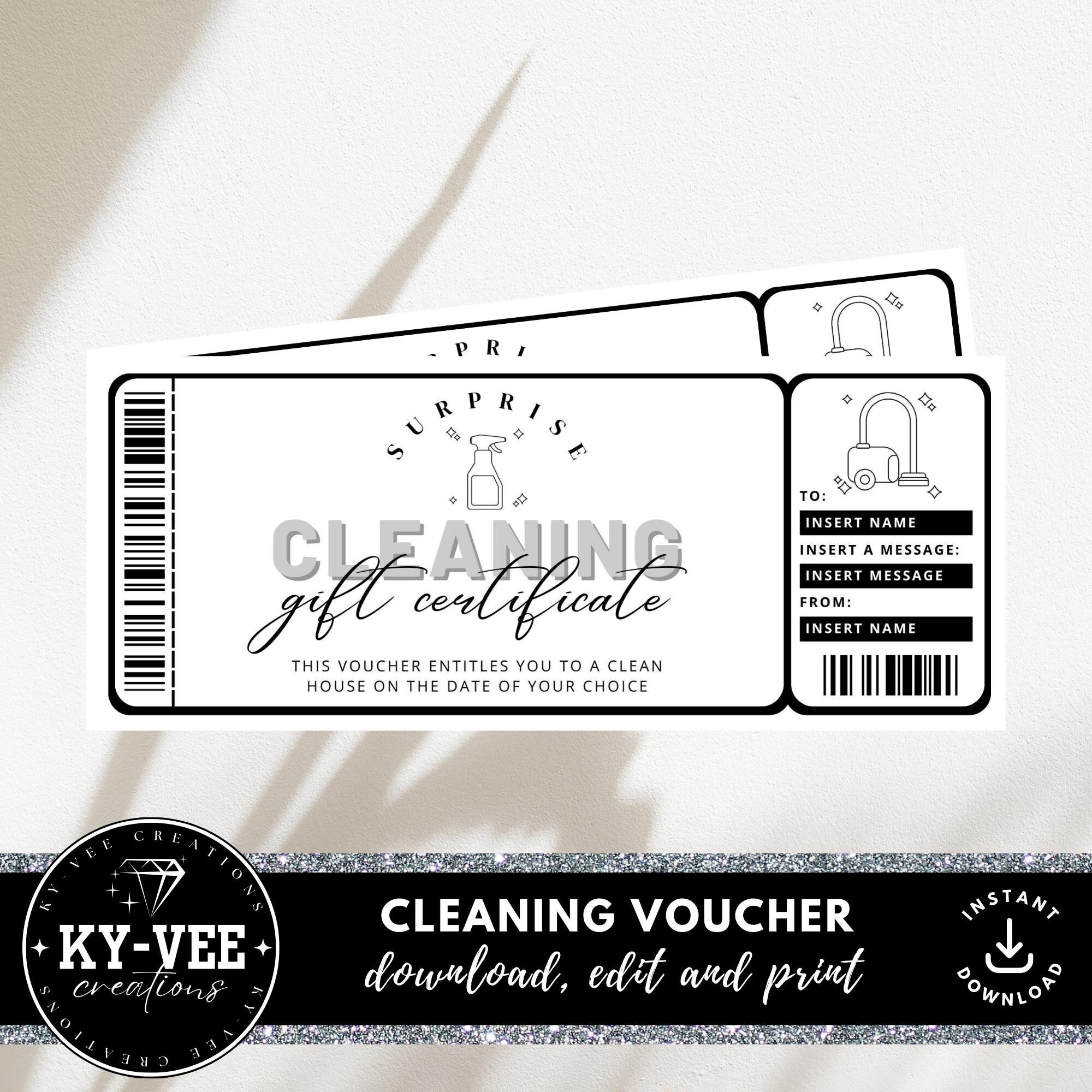 House Cleaning Gift Certificate Printable, INSTANT DOWNLOAD, Editable ...