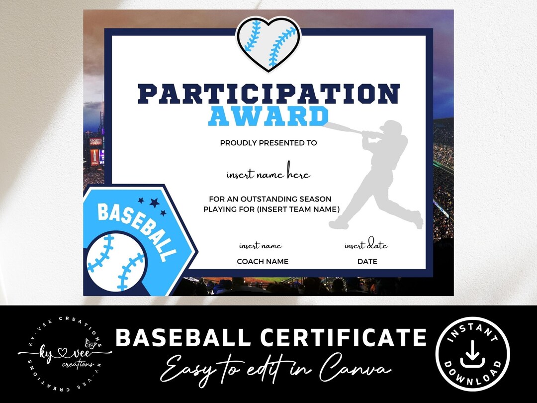 Editable Baseball Certificate Template INSTANT DOWNLOAD - Etsy
