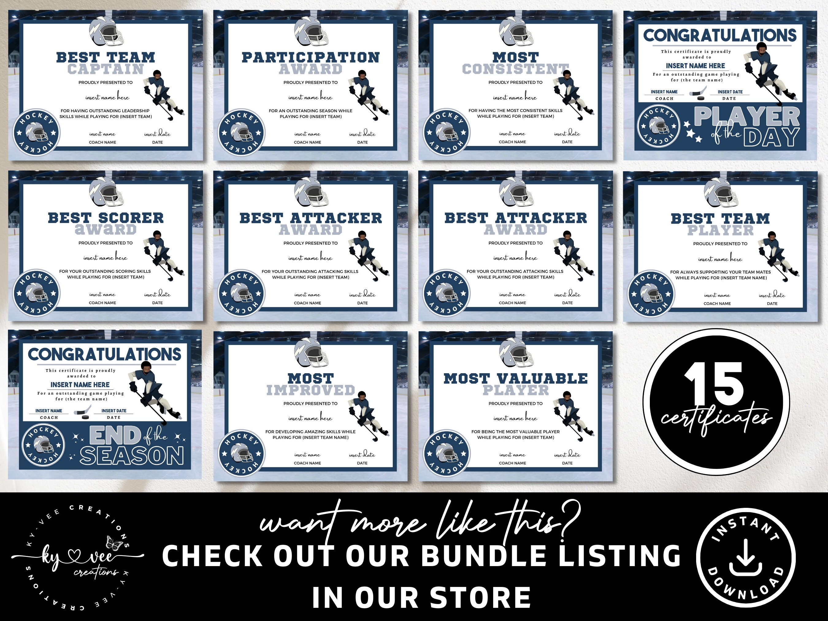 Hockey Certificate Template INSTANT DOWNLOAD Printable - Etsy